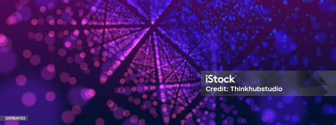 추상 적인 성능 무대 배경 및 와이드 스크린 웹 배너 3d 보라색 네온 빛 보케 Defocus 빛나는 어두운 배경 3차원 형태에 대한 스톡 사진 및 기타 이미지 Istock
