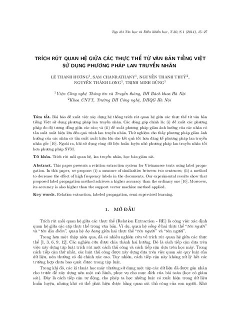 Pdf Relation Extraction In Vietnamese Text Using Label Propagation Nguyễn Thanh Long