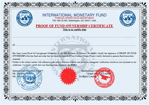 International Monetary Proof Of Fund Ownership Certificate Pdf