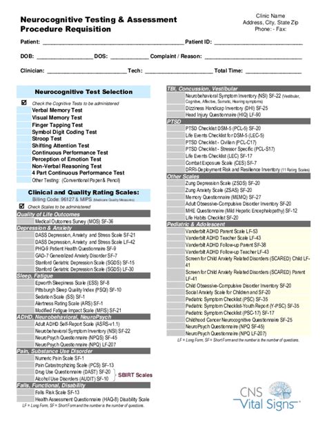Fillable Online Neurocognitive Testing And Assessment Clinic Name Address