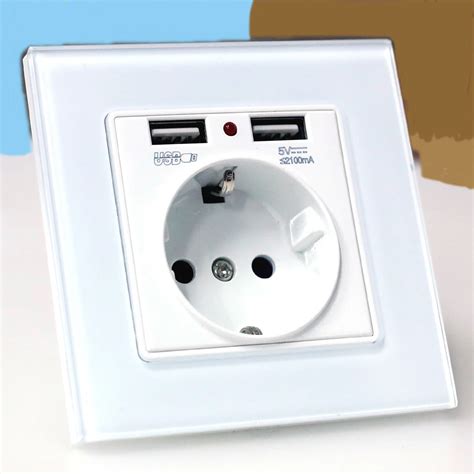 Eu Wall Power Plug Socket With Usb Outlet Glass A Dual Usb Charger Plug Wall Outlet A