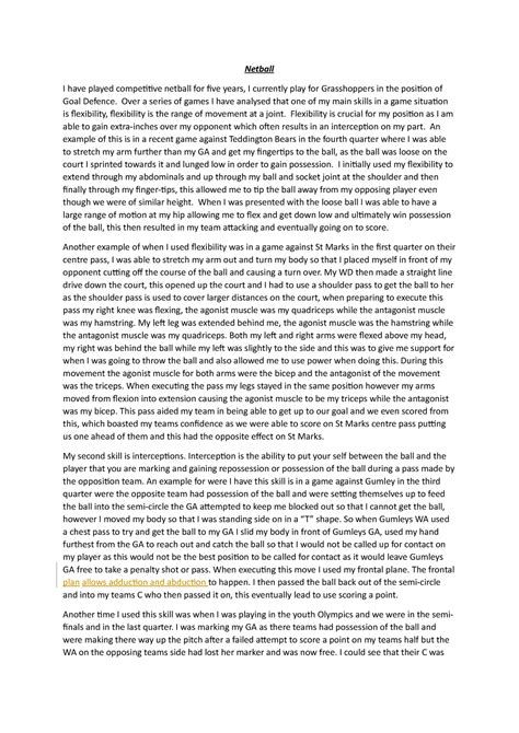 Netball Coursework Netball I Have Played Competitive Netball For Five Years I Currently Play