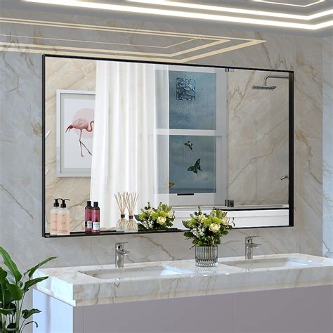 Bayfeve 60 In X 40 In Framed Rectangle Bathroom Vanity Mirror Black