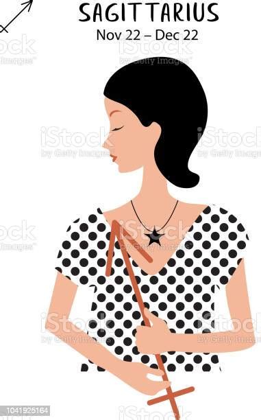 궁수자리 조디악 별자리 개념의 벡터 아트와 일러스트 레이 션 소녀입니다 아름 다운 소녀 실루엣입니다 아름 다운 여자로 점성 학 기호입니다 미래 이야기 별자리 연금술 영 성