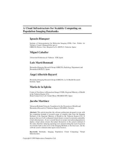 Pdf A Cloud Infrastructure For Scalable Computing On Population Imaging Databanks