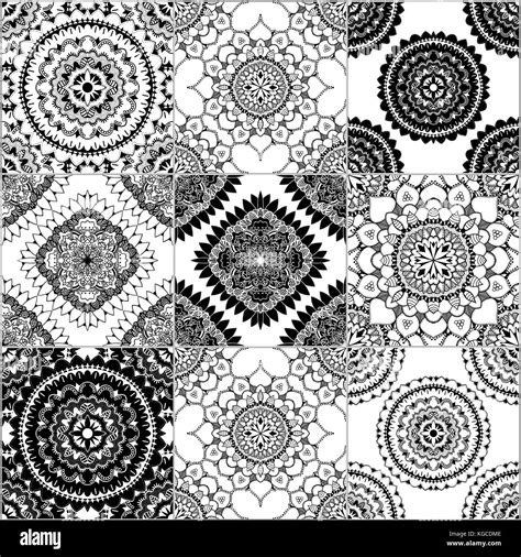 Set Of Monochrome Geometric Seamless Patterns Vector Backgrounds Collection Stock Vector Image