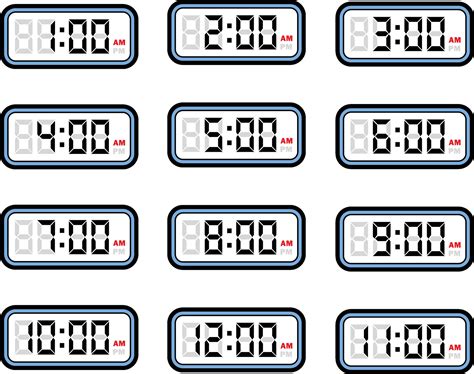 Digital Clock Time Flat Vector Set With 12 Hours Format Digital Number