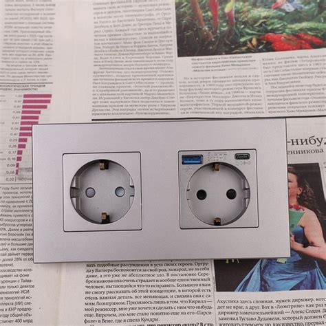 Двойная розетка с Usb и Type C 2 поста Пластиковая рама Серый купить с доставкой по
