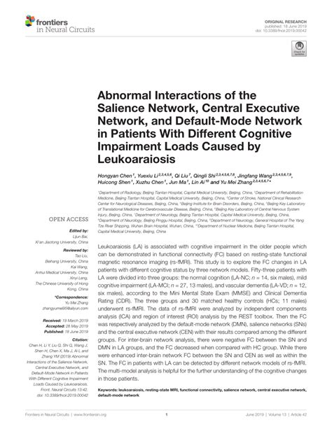 Pdf Abnormal Interactions Of The Salience Network Central Executive