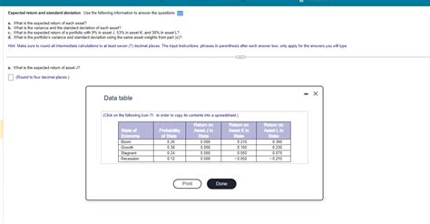 Solved Expected Return And Standard Deviation Use The Chegg