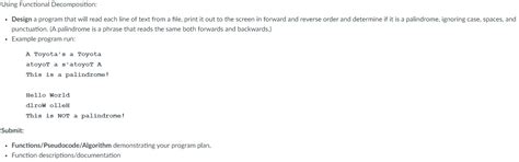 Solved Using Functional Decomposition Design A Program That