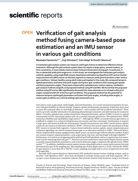 PDF Verification Of Gait Analysis Method Fusing Camera Based Pose Estimation And An IMU Sensor