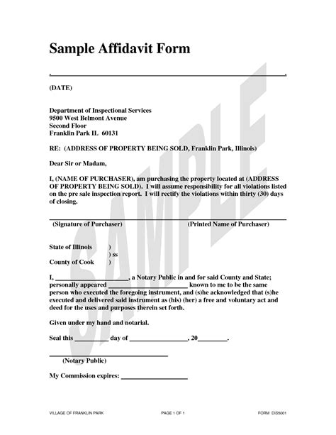 Printable Blank Affidavit Form Florida