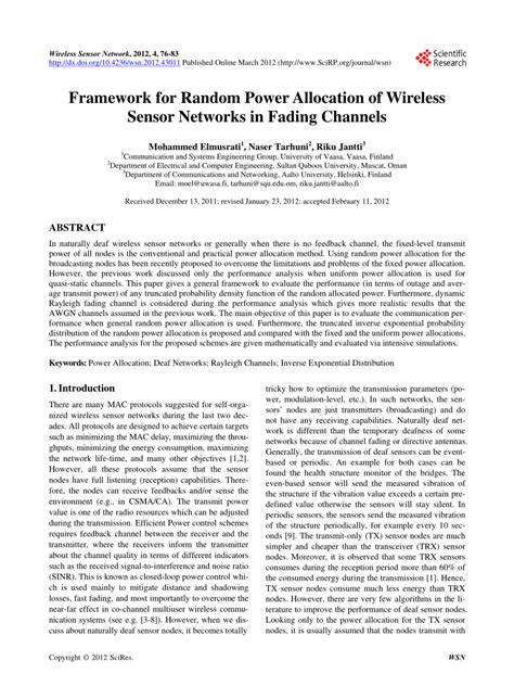 pdf framework for random power allocation of wireless sensor networks
