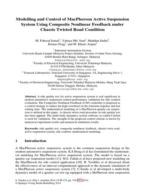 Modelling And Control Of Macpherson Active Suspension System Using Composite Nonlinear Feedback