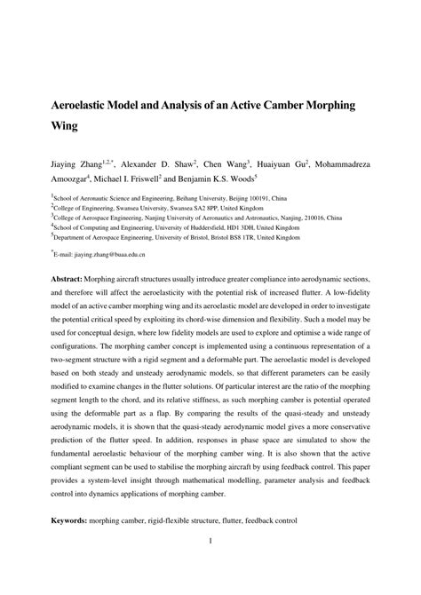 Pdf Aeroelastic Model And Analysis Of An Active Camber Morphing Wing