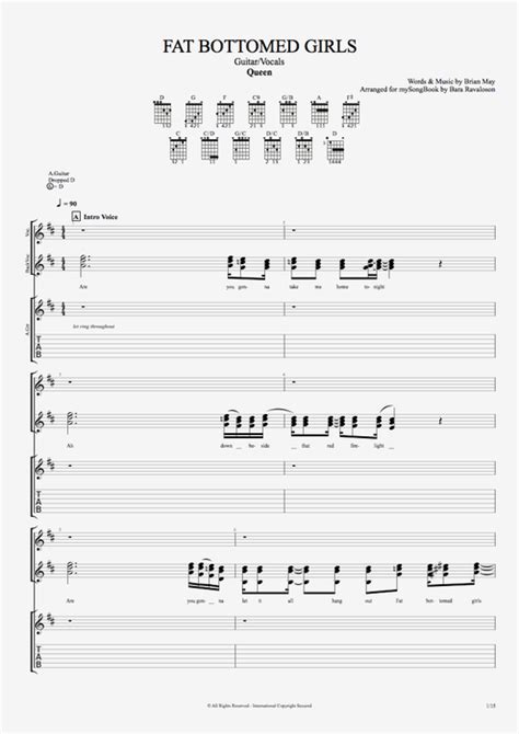 Fat Bottomed Girls By Queen Guitar And Vocals Guitar Pro Tab