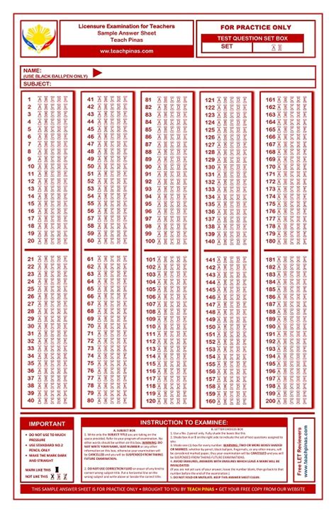 PRC LET Answer Sheet Sample Shading Scantron Teach Pinas