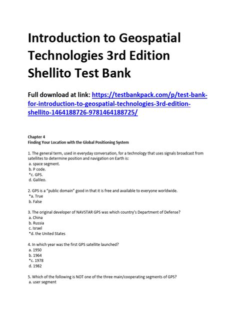 Introduction To Geospatial Technologies 3rd Edition Shellito Test Bank 1 Pdf