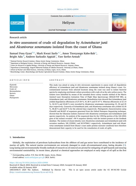 Pdf In Vitro Assessment Of Crude Oil Degradation By Acinetobacter