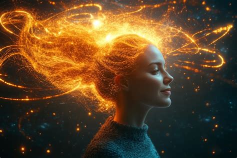 Profile Of A Woman With A Glowing Brain Symbolizing The Power Of Thought Cognitive Processes And