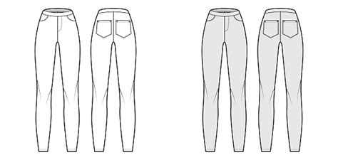 제깅스 테크니컬 패션 일러스트와 일반 허리 하이라이즈 풀 길이 각진 포켓 플랫 팬츠 바닥 컴퓨터 보조 설계에 대한 스톡 벡터