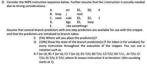 j 3 consider the mips instruction sequence below