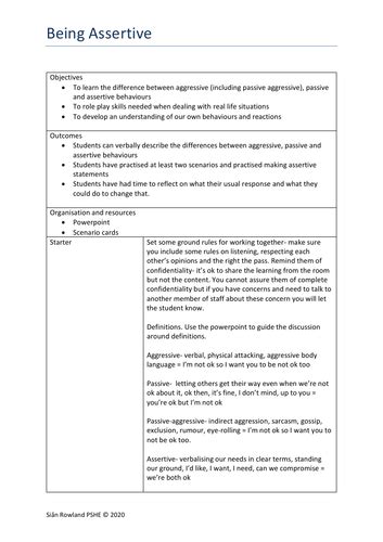 Assertiveness Pshe Lesson Plan For Ks3 Teaching Resources