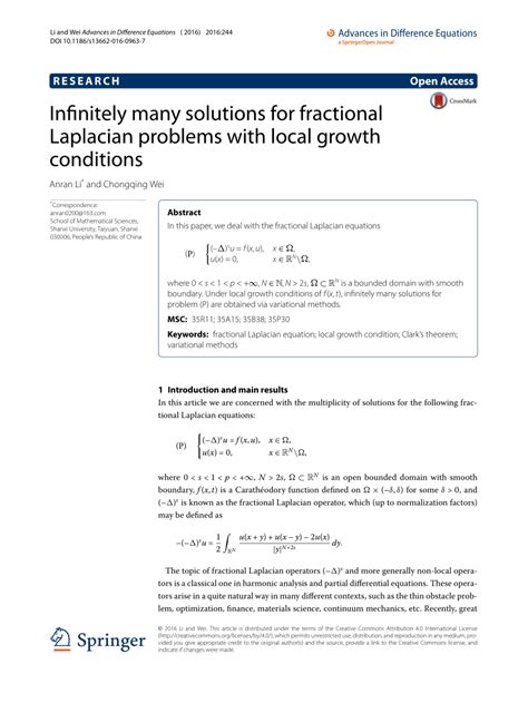 Pdf Infinitely Many Solutions For Fractional Laplacian Problems With Local Growth Conditions