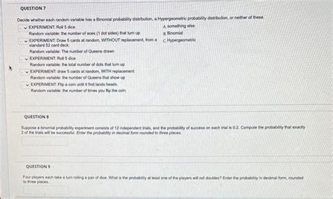 Solved Decide Whether Each Random Variable Has A Binomial