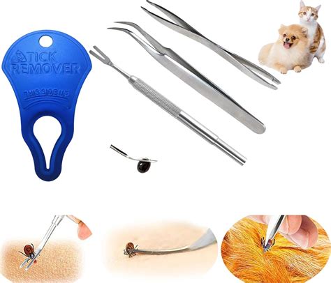 4 Pack Tick Remover Tool Set Stainless Steel Tick Removal Tweezers For