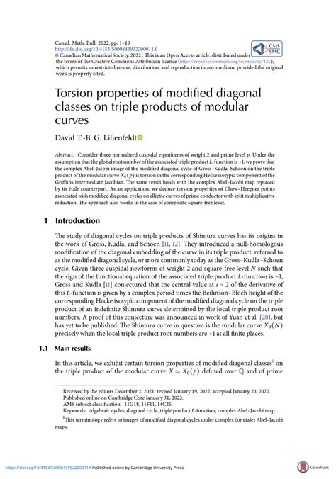 Pdf Torsion Properties Of Modified Diagonal Classes On Triple Products Of Modular Curves