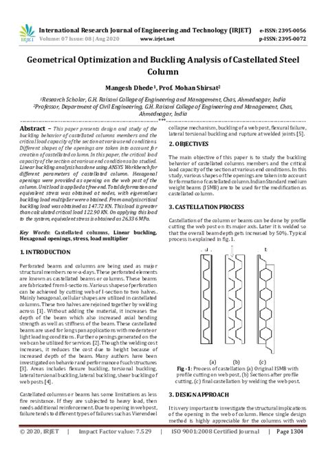 Pdf Irjet Geometrical Optimization And Buckling Analysis Of Castellated Steel Column