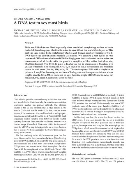 Pdf A Dna Test To Sex Most Birds