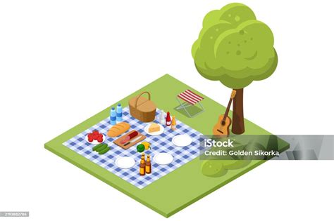 다양한 고기와 야채를 화염으로 요리하는 그릴을 특징으로 하는 아이소 메트릭 Bbq 장면 야외 바베큐는 모임과 캐주얼한 여름 요리에 적합합니다 수영장 옆에서 바베큐 파티 0