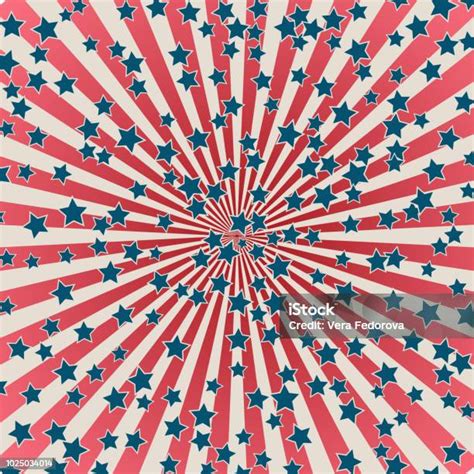 미국 독립 기념일 7 월 또는 현충일 배너의 4 레트로 애국 벡터 일러스트입니다 동심 줄무늬 그리고 미국 국기의 색상에 색종이 별 0명에 대한 스톡 벡터 아트 및 기타