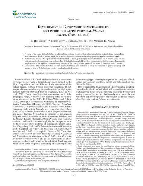 Pdf Development Of 12 Polymorphic Microsatellite Loci In The High Alpine Perennial Primula