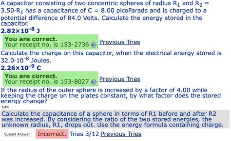 Solved A Capacitor Consisting Of Two Concentric Spheres Of