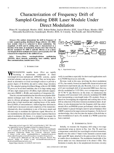 Pdf Characterization Of Frequency Drift Of Sampled Grating Dbr Laser Module Under Direct