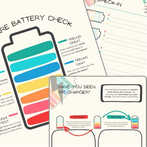 Self Care Battery Check Emotional Well Being Check In Intervention Therapist Aid Counseling Etsy
