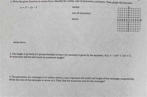 Solved Write The Given Function In Vertex Form Identify Chegg
