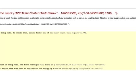Aspnet Error A Potentially Dangerous Requestform Value Was Detected From The Client