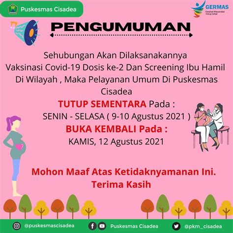 Pengumuman Libur Pelayanan Puskesmas Cisadea