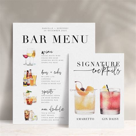 Bribie Wedding Signature Drinks Menu Stacked Cocktail Bar Sign