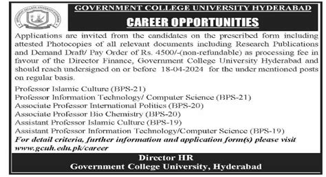 Government College University Hyderabad Gcuh Faculty Positions 2024