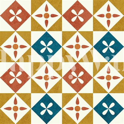 Geometric Tile Pattern Wallpaper In Warm Colors