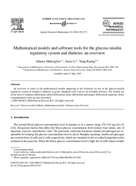 Pdf Mathematical Models And Software Tools For The Glucose Insulin Regulatory System And