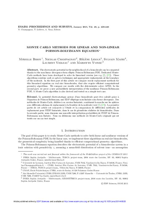 Pdf Monte Carlo Methods For Linear And Non Linear Poisson Boltzmann Equation