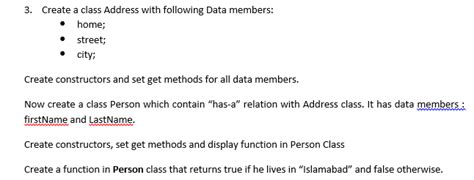 Solved 3 Create A Class Address With Following Data