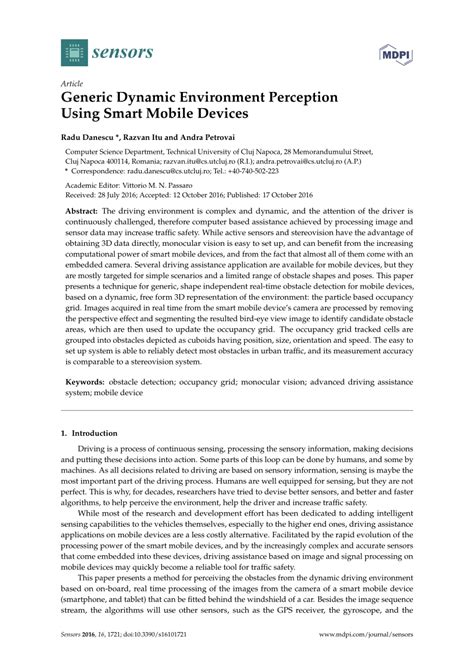 Pdf Generic Dynamic Environment Perception Using Smart Mobile Devices